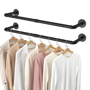 elibbren 2 pack clothing rack wall mount, industrial pipe clothing rack 38.4in, hanging clothes rack,heavy duty iron garment rack bar for closet,laundry room, multi purpose hanging rod,black