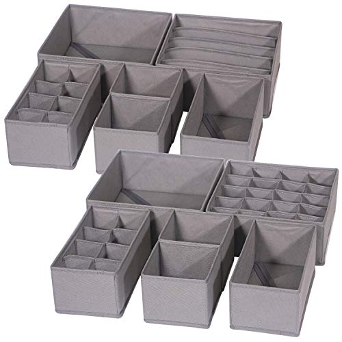 DIOMMELL 12 Pack Foldable Cloth Storage Box Closet Dresser Drawer Organizer Fabric Baskets Bins Containers Divider for Baby Clothes Underwear Bras Socks Lingerie Clothing,M Grey 11-2224