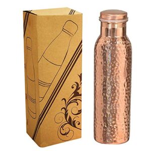 AUNERCART Hammered Copper Water Bottle 32 Oz Copper Vessel Lower Sugar Intake Enjoy Health Benefits Yoga Gym Sports Bottle