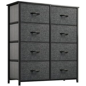 yitahome fabric dresser for bedroom, tall storage dresser with 8 drawers, black dresser & chest of drawers, storage drawer organizer for closet, bedroom, living room(black grey)