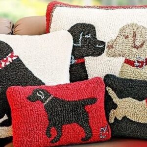 Chandler 4 Corners Artist-Designed Black Lab Hand-Hooked Wool Decorative Throw Pillow (14” x 14”)