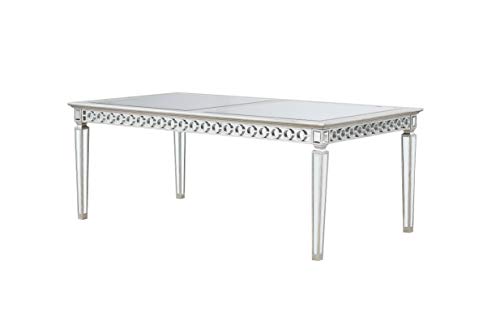 Acme Furniture Varian Dining Table, Mirrored & Antique Platinum