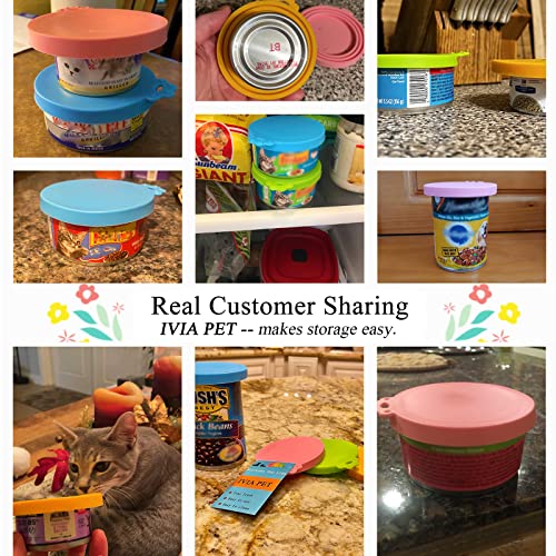 IVIA PET Food Can covers | 6 Pack Silicone Can Lids for Dog and Cat Food | Universal BPA Free | One Can Cap Fit Most Standard Size Canned Dog Cat Food