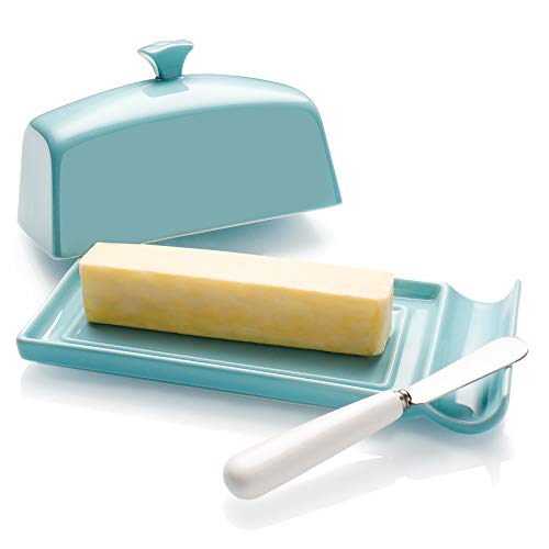 Butter Dish with Lid and Knife Spreader Set - Perfect for East and West Coast Butter, Turquoise - Better Butter & Beyond