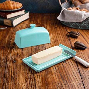 Butter Dish with Lid and Knife Spreader Set - Perfect for East and West Coast Butter, Turquoise - Better Butter & Beyond