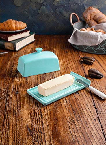 Butter Dish with Lid and Knife Spreader Set - Perfect for East and West Coast Butter, Turquoise - Better Butter & Beyond