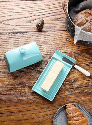 Butter Dish with Lid and Knife Spreader Set - Perfect for East and West Coast Butter, Turquoise - Better Butter & Beyond