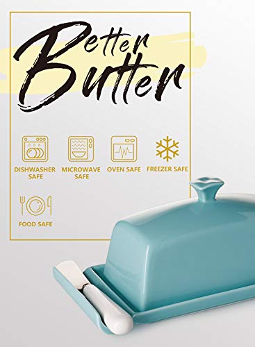 Butter Dish with Lid and Knife Spreader Set - Perfect for East and West Coast Butter, Turquoise - Better Butter & Beyond