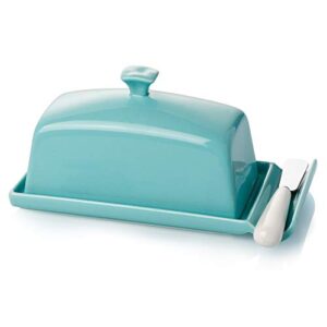 Butter Dish with Lid and Knife Spreader Set - Perfect for East and West Coast Butter, Turquoise - Better Butter & Beyond