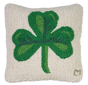 chandler 4 corners artist-designed shamrock hand-hooked wool decorative throw pillow (14” x 14”)