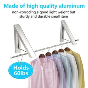 Dehomy Clothes Drying Rack Indoor/Outdoor Wall Mounted Folding Aluminum Folding Clothes Hanger Hanging on Bathroom,Bedroom Balcony and Laundry,Home Storage Organizer (2 Pack)