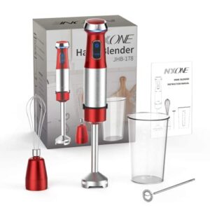 Immersion Hand Blender,500W-Stepless Speed 4-in-1 Smart Stick Blender with 800ml Mixing Beaker,Milk Frother,Egg Whisk for Smoothies/Puree Baby Food/Sauces/Soups,Red