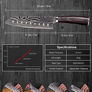 Joyspot Chef's Knife - 7 Inch Japanese Santoku Kitchen Knife - High Carbon German Stainless Steel - Razor Sharp - Stain & Corrosion Resistant - Awesome Edge Retention with Ergonomic Handle