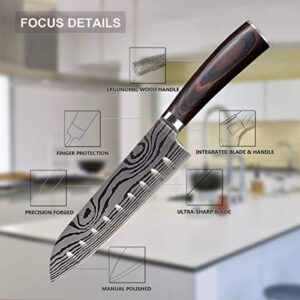 Joyspot Chef's Knife - 7 Inch Japanese Santoku Kitchen Knife - High Carbon German Stainless Steel - Razor Sharp - Stain & Corrosion Resistant - Awesome Edge Retention with Ergonomic Handle