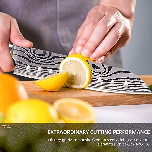 Joyspot Chef's Knife - 7 Inch Japanese Santoku Kitchen Knife - High Carbon German Stainless Steel - Razor Sharp - Stain & Corrosion Resistant - Awesome Edge Retention with Ergonomic Handle