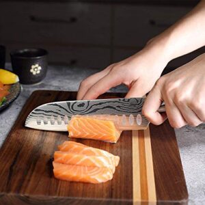 Joyspot Chef's Knife - 7 Inch Japanese Santoku Kitchen Knife - High Carbon German Stainless Steel - Razor Sharp - Stain & Corrosion Resistant - Awesome Edge Retention with Ergonomic Handle