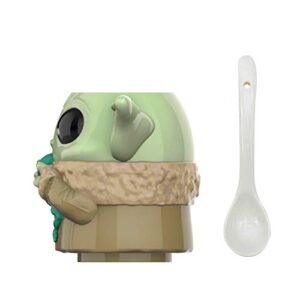 Zak Designs Star Wars The Mandalorian Sculpted Ceramic Coffee Mug with Spoon Collectible Keepsake with Unique 3D Character, 11.5 OZ, Baby Yoda/The Child with Frog