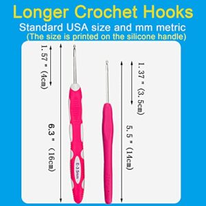 Ctcwsh 9 PCS Longer Ergonomic Crochet Hook Set USA Standard Size B to J 2.0mm-6.0mm Smooth Soft Grip Handles Crochet Needles Knitting Needles for Arthritic Hands,Beginners and Experienced Crocheter