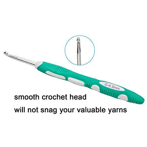 Ctcwsh 9 PCS Longer Ergonomic Crochet Hook Set USA Standard Size B to J 2.0mm-6.0mm Smooth Soft Grip Handles Crochet Needles Knitting Needles for Arthritic Hands,Beginners and Experienced Crocheter