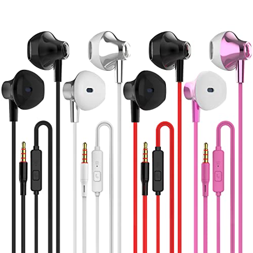 YENIE Wired Earbuds 4Pack in-Ear Headphones,with Heavy Bass Microphone,High Definition Quality Earphones for Android, iPhone, iPad, Laptops, MP3 and Most 3.5mm Interface.