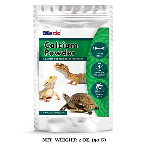 Meric Reptile Calcium Powder, Ideal for Leopard Geckos, Chameleons, Iguanas, Turtles, and More, Avoid Vitamin D3 Overdose in Bearded Dragons, Lizards Love It, Energy-Rich Additional Feed, 2 oz.