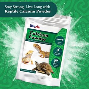 Meric Reptile Calcium Powder, Ideal for Leopard Geckos, Chameleons, Iguanas, Turtles, and More, Avoid Vitamin D3 Overdose in Bearded Dragons, Lizards Love It, Energy-Rich Additional Feed, 2 oz.