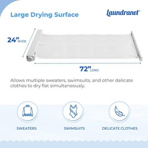 LAUNDRANET Retractable Clothes Drying Rack - Flat Hanging Mesh Drying for Delicate Clothes and Sweaters – Eliminate Bumps and Stretching from Hangers and Lines - 24" Wide and Opens Up to 72" - 1 Pack