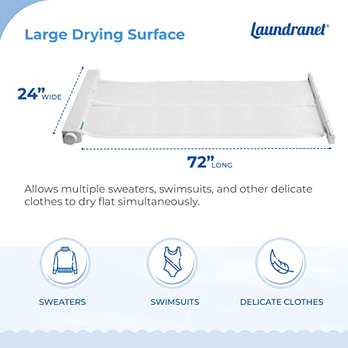 LAUNDRANET Retractable Clothes Drying Rack - Flat Hanging Mesh Drying for Delicate Clothes and Sweaters – Eliminate Bumps and Stretching from Hangers and Lines - 24" Wide and Opens Up to 72" - 1 Pack