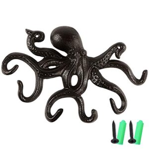 mdluu octopus hook, nautical wall hook, antique key holder hook, cast iron hook for coat, hand towel, bathrobe, jacket