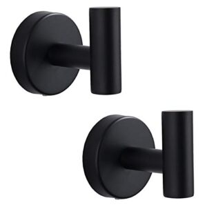 flybath coat hook sus 304 stainless steel bathroom towel robe hook shower kitchen hanging hooks wall mounted, matte black - 2 pack