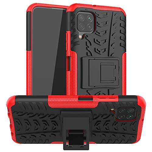 LiuShan Compatible with Huawei P40 Lite Case,Shockproof Heavy Duty Combo Hybrid Rugged Dual Layer Grip Cover with Kickstand for Huawei P40 Lite/Nova 6 SE (Not fit Huawei P30 Lite) Smartphone,Red