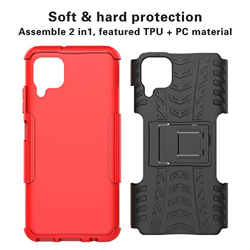 LiuShan Compatible with Huawei P40 Lite Case,Shockproof Heavy Duty Combo Hybrid Rugged Dual Layer Grip Cover with Kickstand for Huawei P40 Lite/Nova 6 SE (Not fit Huawei P30 Lite) Smartphone,Red