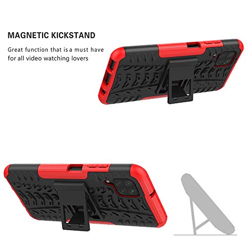 LiuShan Compatible with Huawei P40 Lite Case,Shockproof Heavy Duty Combo Hybrid Rugged Dual Layer Grip Cover with Kickstand for Huawei P40 Lite/Nova 6 SE (Not fit Huawei P30 Lite) Smartphone,Red