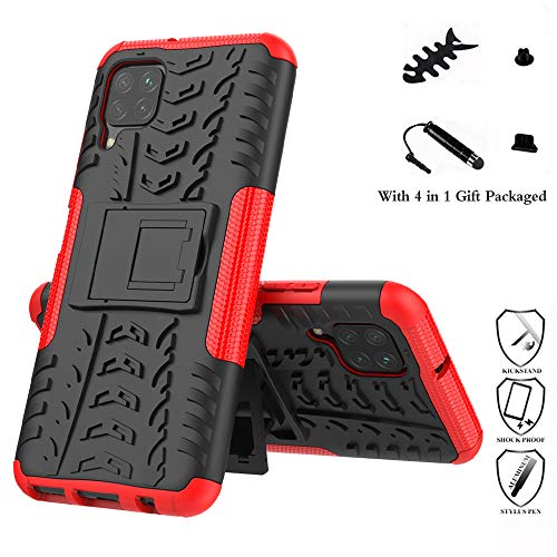 LiuShan Compatible with Huawei P40 Lite Case,Shockproof Heavy Duty Combo Hybrid Rugged Dual Layer Grip Cover with Kickstand for Huawei P40 Lite/Nova 6 SE (Not fit Huawei P30 Lite) Smartphone,Red