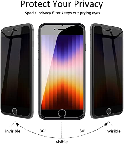 Fotbor Privacy Screen for iPhone SE 2020/2022, iPhone 2nd/3rd Generation Privacy Screen Protector, iPhone SE 2020/2022 Screen Protector Tempered Glass, 4.7-Inch, Anti Spy, 2-Pack (dark)