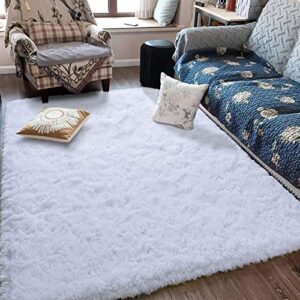 ultra soft white rugs for bedroom 4x6 feet, fluffy shag area rugs for living room, large comfy furry rug for girls kids baby room decor, non slip nursery rug modern indoor fuzzy floor carpet