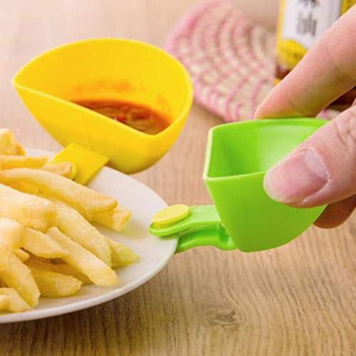 IKAAR Dip Clip Bowl Plate Holder 4pcs Color Plastic Dish Chip and Dip Serving Set for Spice Tomato Sauce Salt Veggie Vinegar Ketchup Chips