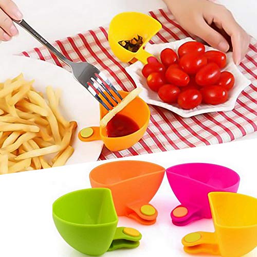 IKAAR Dip Clip Bowl Plate Holder 4pcs Color Plastic Dish Chip and Dip Serving Set for Spice Tomato Sauce Salt Veggie Vinegar Ketchup Chips