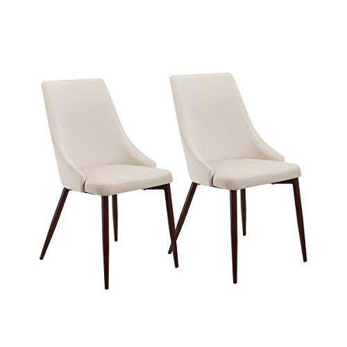 CangLong Upholstered High Back Metal Kitchen, Dining, Living, Guest, Bed Room Side Chair, Set of 2, Beige+Brown Legs