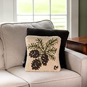 Chandler 4 Corners Artist-Designed Pinecones & Berries Hand-Hooked Wool Decorative Throw Pillow (14” x 14”)