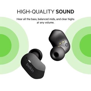 Belkin SoundForm True Wireless Earbuds, Bluetooth Headphones with Microphone, Touch Controls, IPX5 Sweat & Splash Resistant for iPhone 14, Pro, Max, Mini & Galaxy S23 with Charging Case - Black