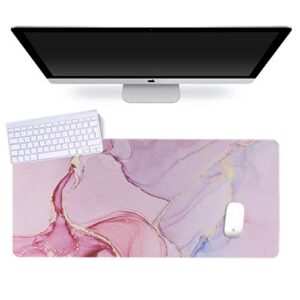 iCasso Extended Gaming Mouse Pad (35.4x15.7 in), Large 3mm Non-Slip Rubber Base Mousepad with Stitched Edges, Waterproof Keyboard Mouse Mat Desk Pad for Work, Game, Office, Home - Glitter Marble