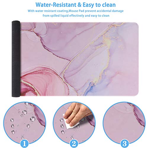 iCasso Extended Gaming Mouse Pad (35.4x15.7 in), Large 3mm Non-Slip Rubber Base Mousepad with Stitched Edges, Waterproof Keyboard Mouse Mat Desk Pad for Work, Game, Office, Home - Glitter Marble