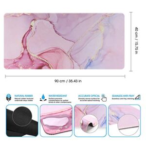 iCasso Extended Gaming Mouse Pad (35.4x15.7 in), Large 3mm Non-Slip Rubber Base Mousepad with Stitched Edges, Waterproof Keyboard Mouse Mat Desk Pad for Work, Game, Office, Home - Glitter Marble