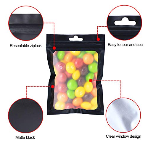 100 Pieces Smell Proof Bags,4 x 6 Inch Resealable Mylar Ziplock Food Storage Bags with Clear Window Coffee Beans Packaging Pouch for Food Self Sealing Storage Supplies (Black)