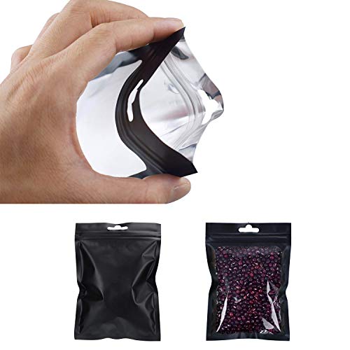 100 Pieces Smell Proof Bags,4 x 6 Inch Resealable Mylar Ziplock Food Storage Bags with Clear Window Coffee Beans Packaging Pouch for Food Self Sealing Storage Supplies (Black)