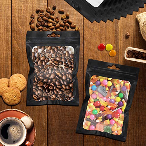 100 Pieces Smell Proof Bags,4 x 6 Inch Resealable Mylar Ziplock Food Storage Bags with Clear Window Coffee Beans Packaging Pouch for Food Self Sealing Storage Supplies (Black)