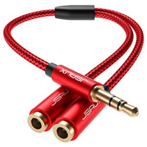 JSAUX Headphone Splitter 3.5mm, Audio Splitter 2 Female to 1 Male, Dual Headphone Adapter Compatible with PS4, PS5, Xbox, Nintendo Switch, PC Gaming Headsets, Phone, Tablet, Laptop and More-Red