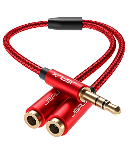 JSAUX Headphone Splitter 3.5mm, Audio Splitter 2 Female to 1 Male, Dual Headphone Adapter Compatible with PS4, PS5, Xbox, Nintendo Switch, PC Gaming Headsets, Phone, Tablet, Laptop and More-Red