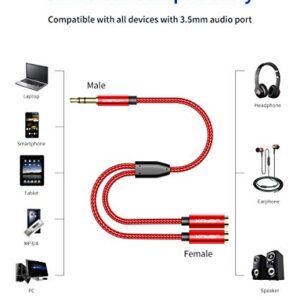 JSAUX Headphone Splitter 3.5mm, Audio Splitter 2 Female to 1 Male, Dual Headphone Adapter Compatible with PS4, PS5, Xbox, Nintendo Switch, PC Gaming Headsets, Phone, Tablet, Laptop and More-Red